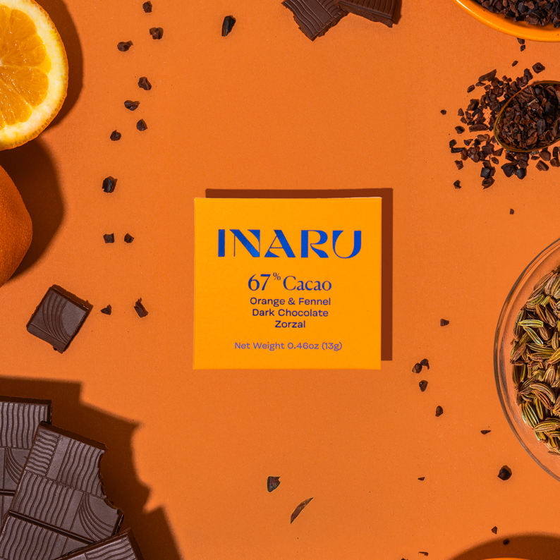67% Orange & Fennel Dark Chocolate Bar 13g – Inaru Valley